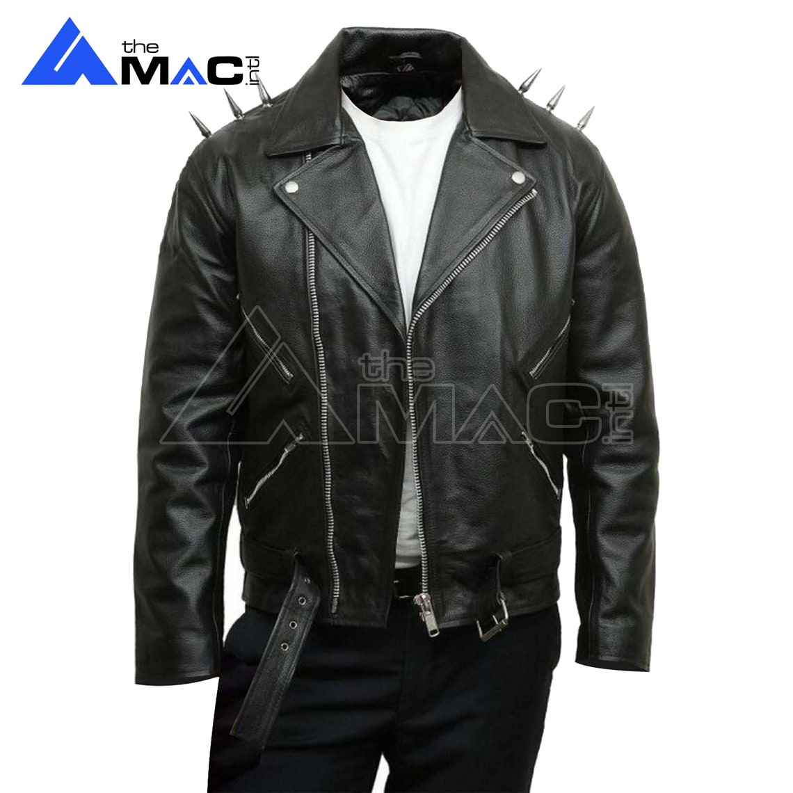 Men's Real Leather Jacket With Devil Spikes | Cross Zip Ghost Rider ...