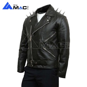 Men's Real Leather Jacket With Devil Spikes | Cross Zip Ghost Rider ...