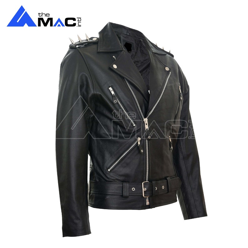 Men's Real Leather Jacket With Devil Spikes | Cross Zip Ghost Rider ...