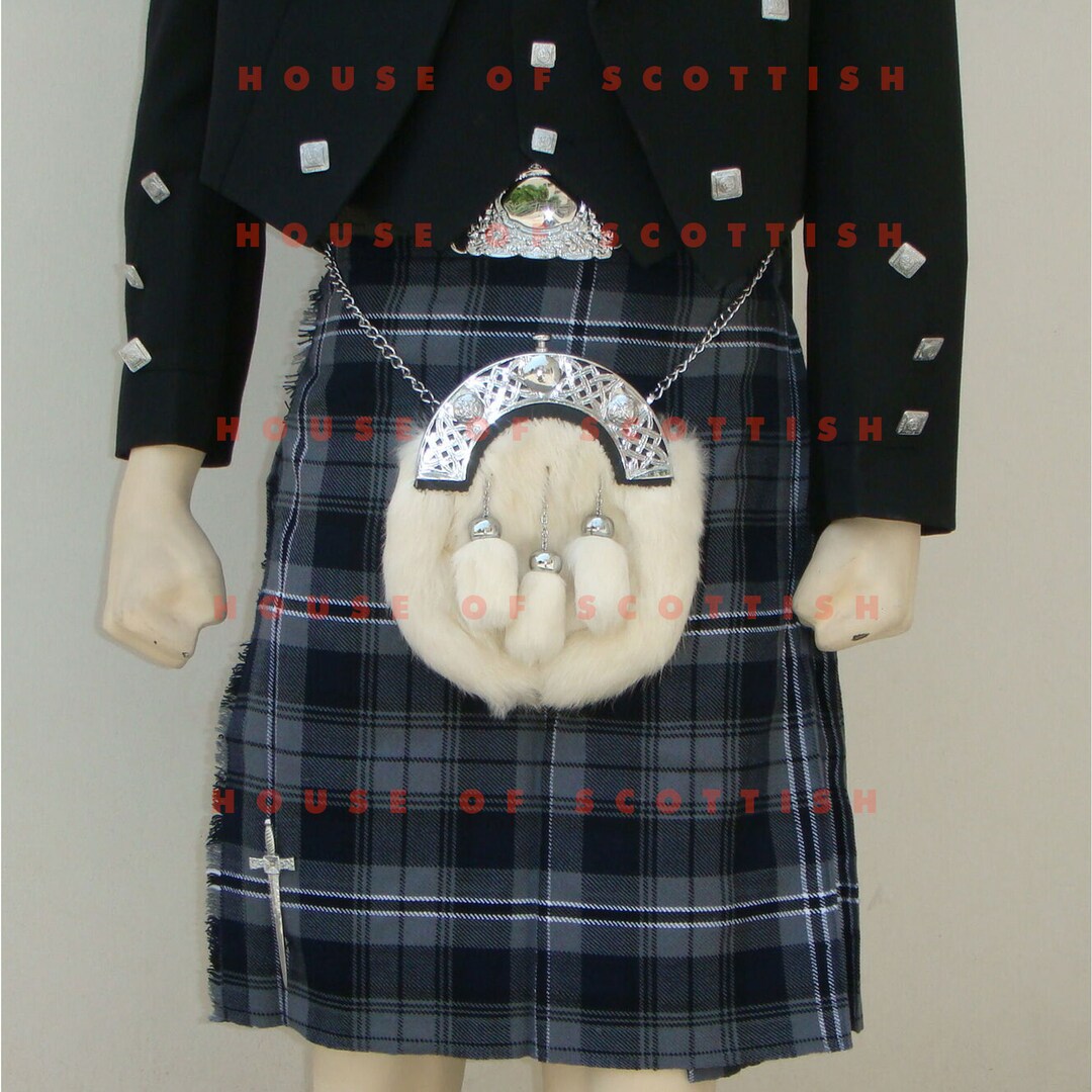 Scottish Men's Kilt Set | Hamilton Grey Tartan Heavy Kilt | Kilt Pin ...