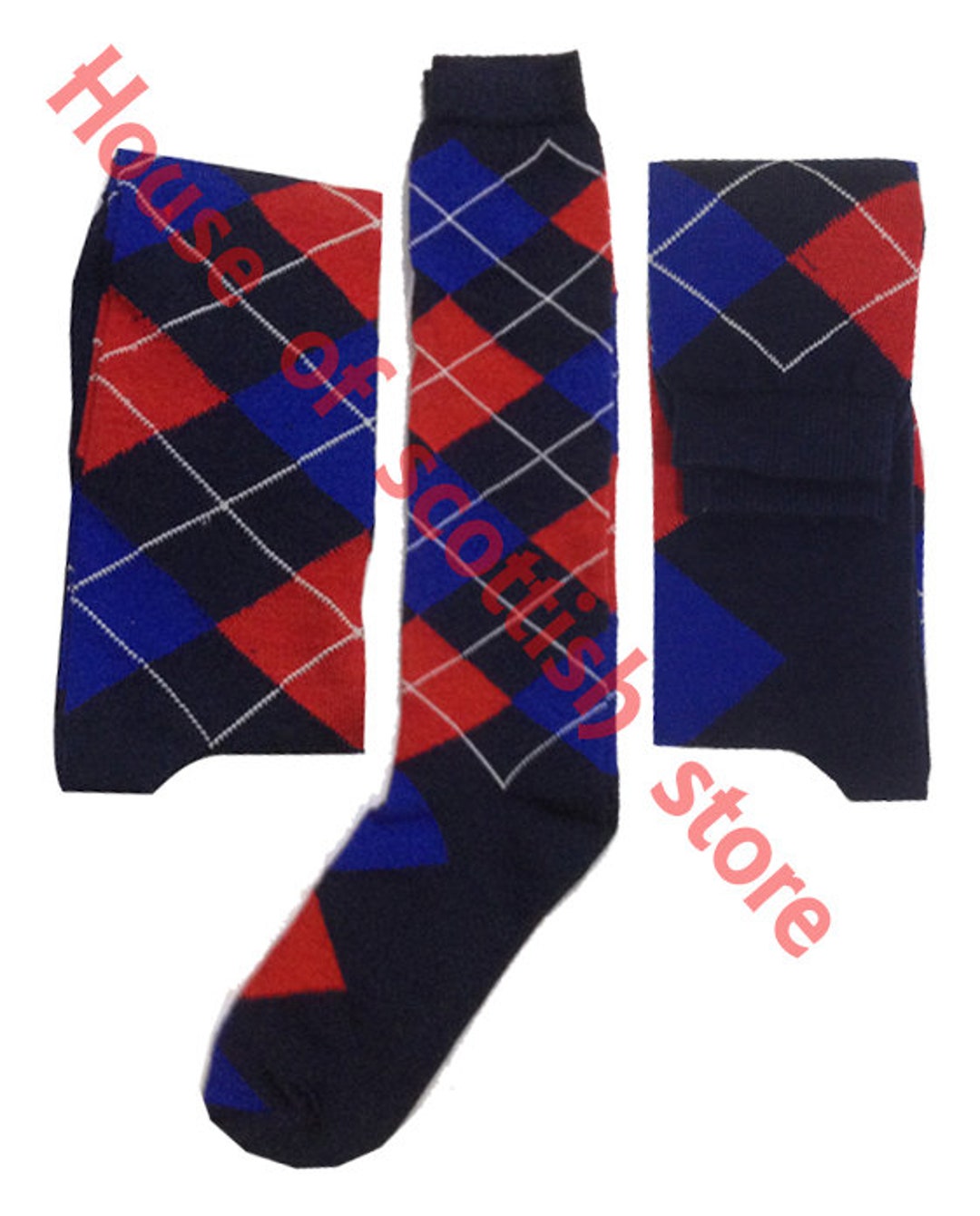 New Men's Scottish ARGYLE KILT SOCKS Highland Made of Acrylic Wool ...