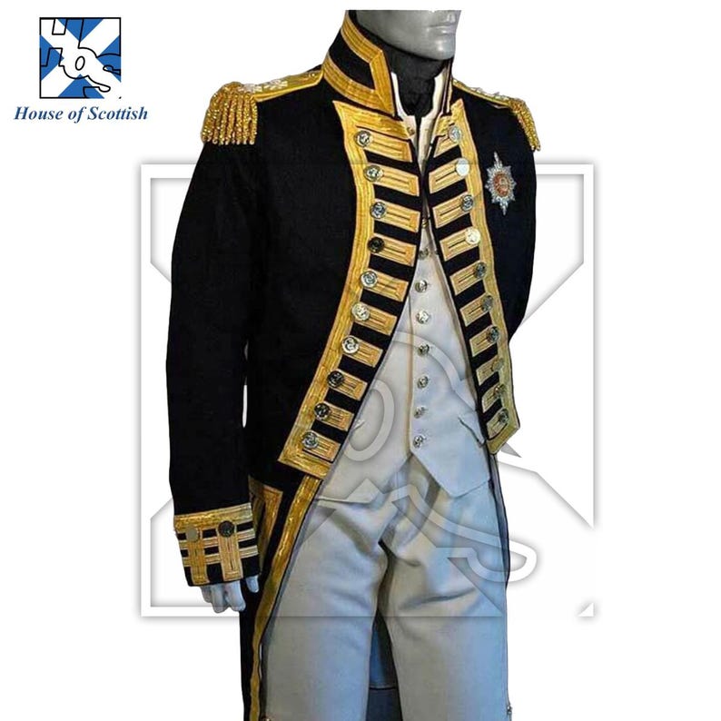 Men’s Napoleonic Officer Uniform Coat – Regency Naval Military Jacket ...