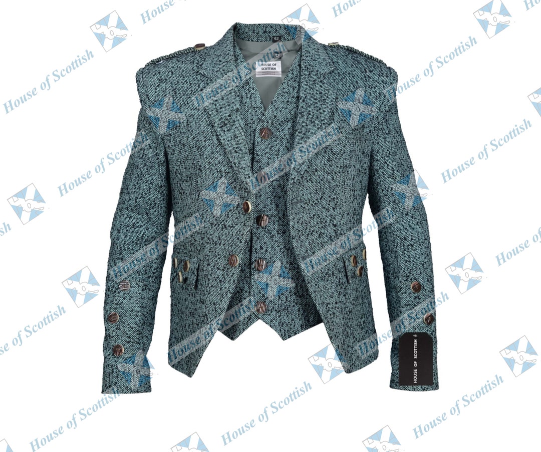New Scottish Handmade Tweed Argyle Kilt Jacket With 5 Button Waistcoat ...