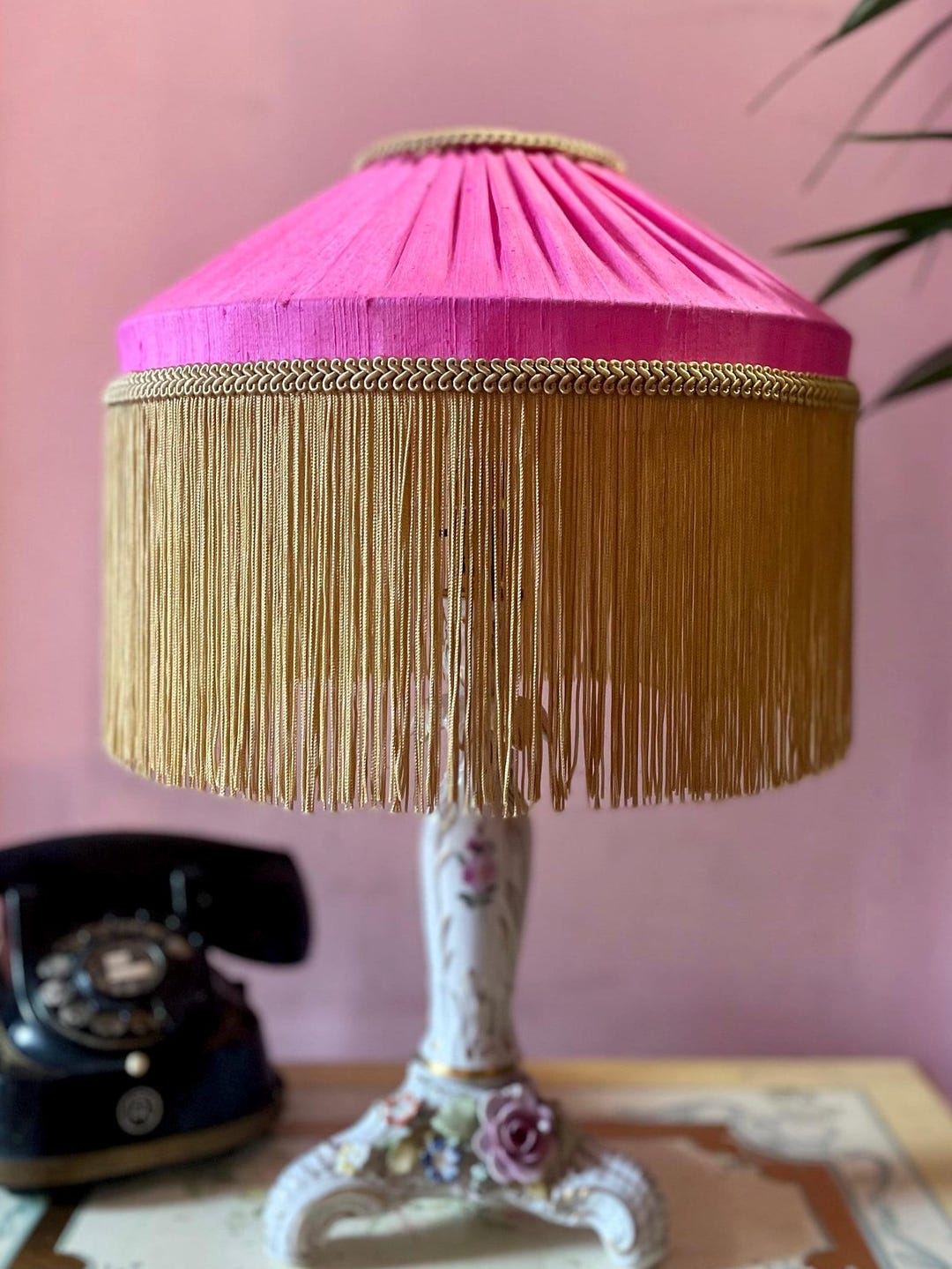 Luxury 12” Handmade Pink Fringed Lampshade, Silk Art Deco Lampshade ...