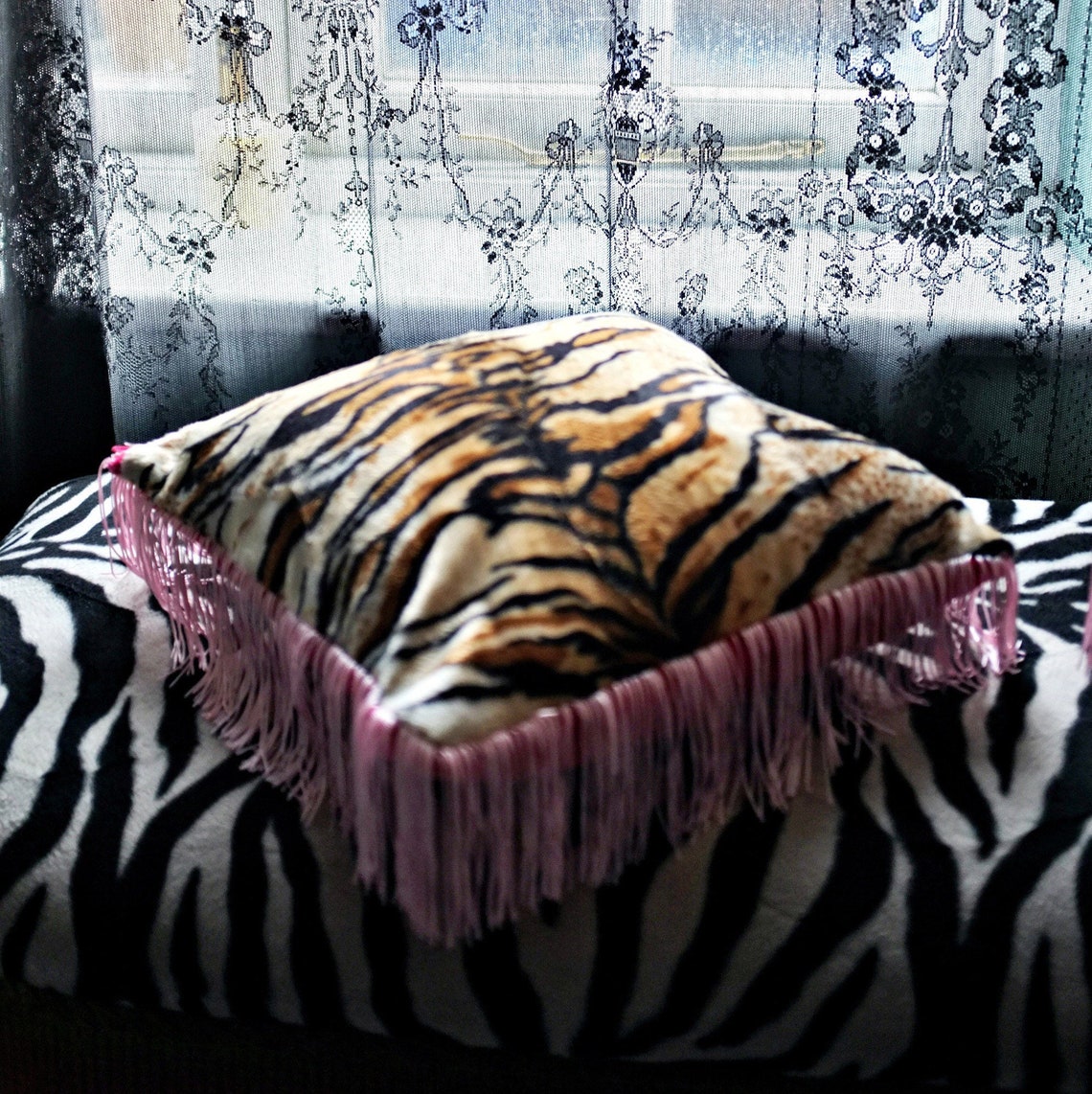 Handmade Hot Pink Velvet Tiger Print Pillow With Fringe - Etsy