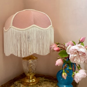 Luxury 12” Handmade Dusky Pink Velvet Lampshade, Art Deco Fringed ...