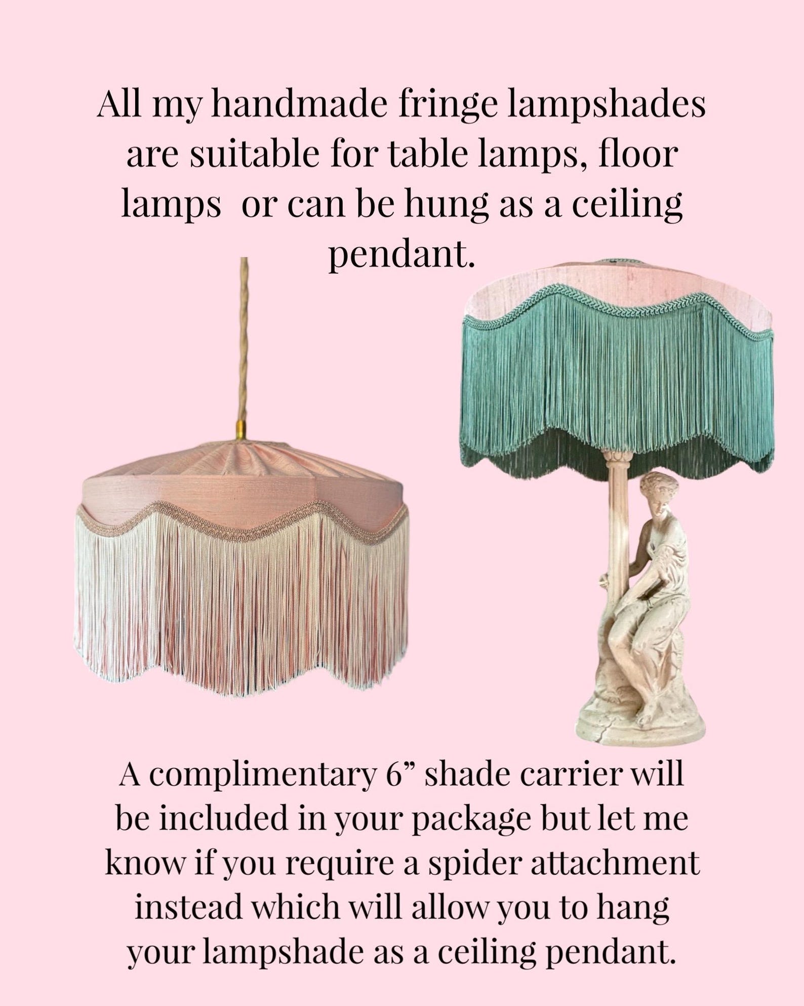 Luxury 12” Handmade Pink Silk Fringe Lampshade, Art Deco Fringed ...