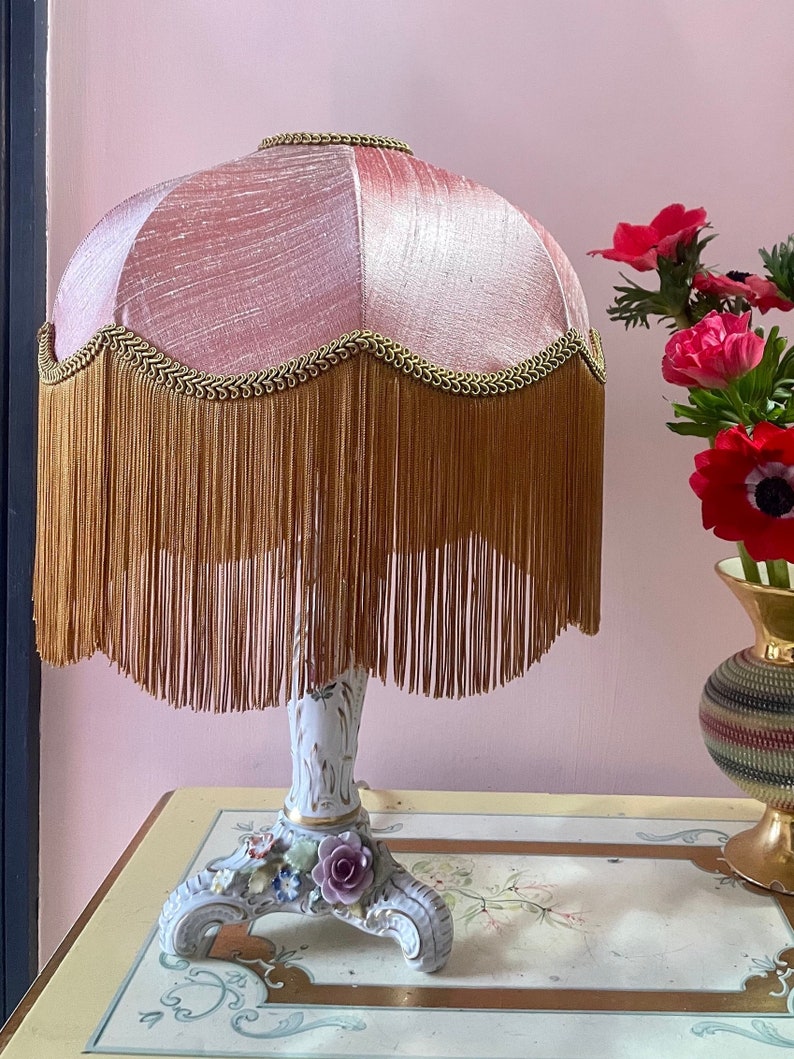 Luxury 12” Handmade Pink Silk Fringe Lampshade, Art Deco Fringed ...