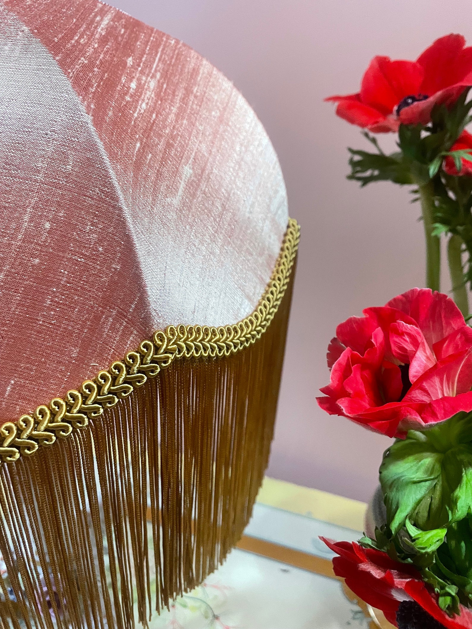 Luxury 12” Handmade Pink Silk Fringe Lampshade, Art Deco Fringed ...