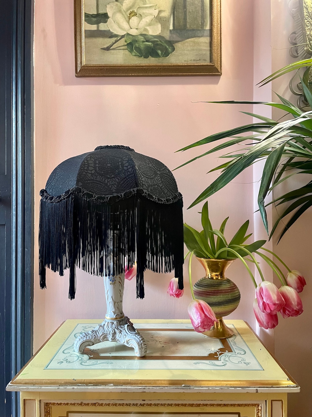 12 Art Deco Lampshade Handmade Fringed Lampshade/ Black Bedside Lamp ...