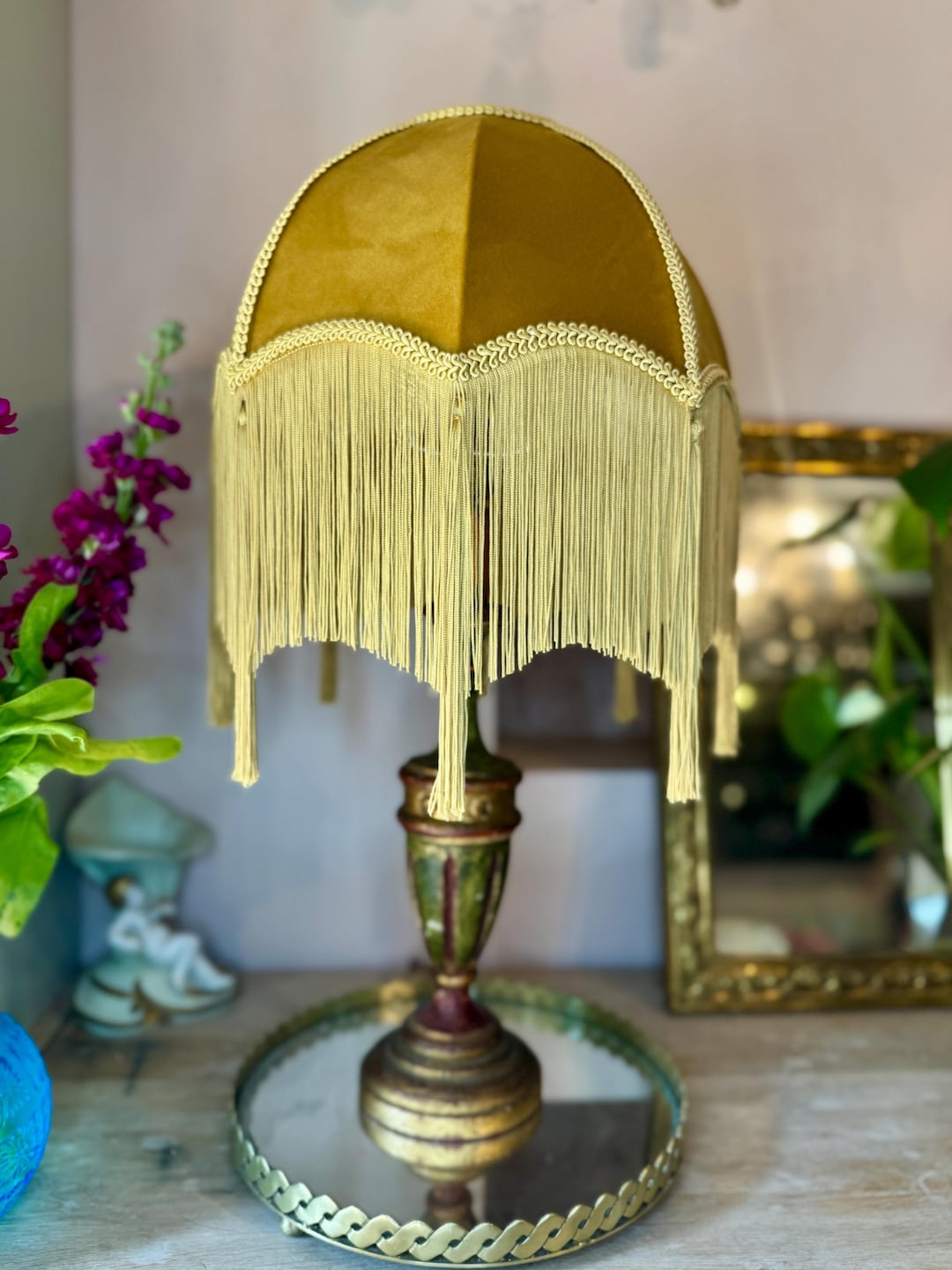 Handmade Gold Velvet Lampshade With Gold Fringe, Tassel Light, Art Deco ...