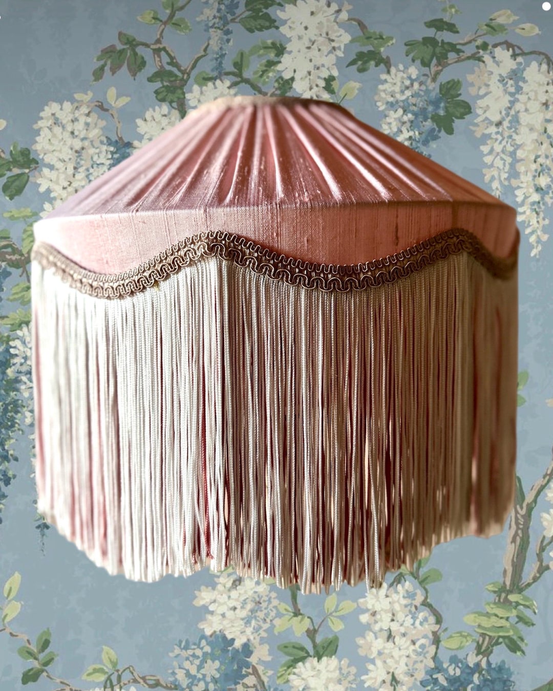 Luxury 12 Handmade Pale Pink Silk Fringe Lampshade, Art Deco Fringed ...