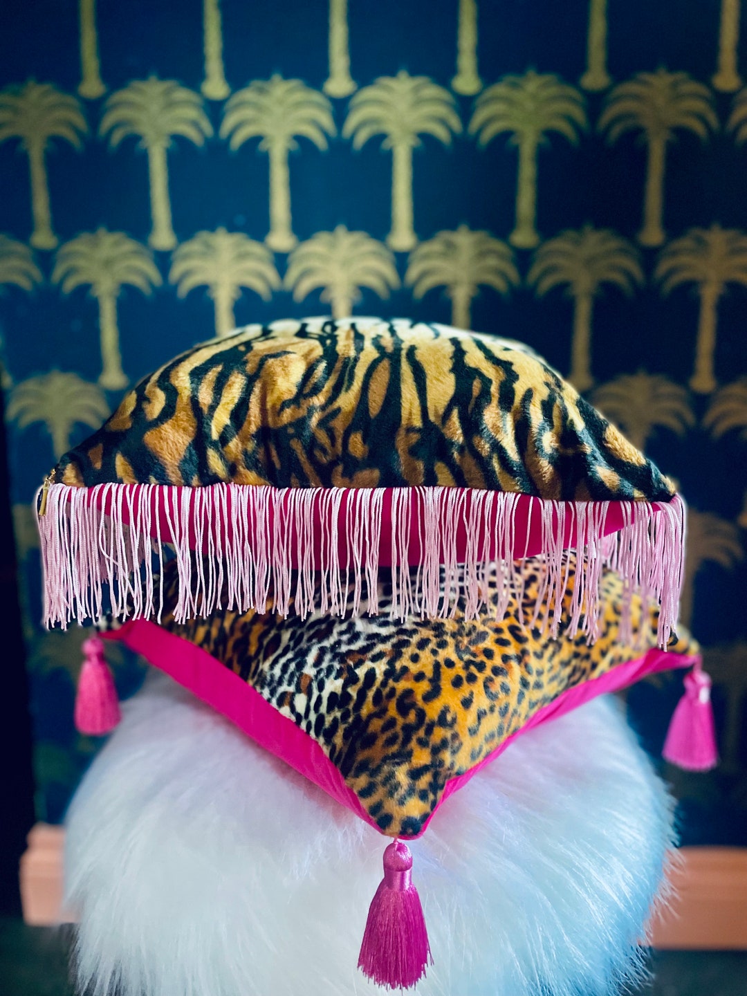 Handmade Hot Pink Velvet Tiger Print Decorative Pillows / Cushions With ...