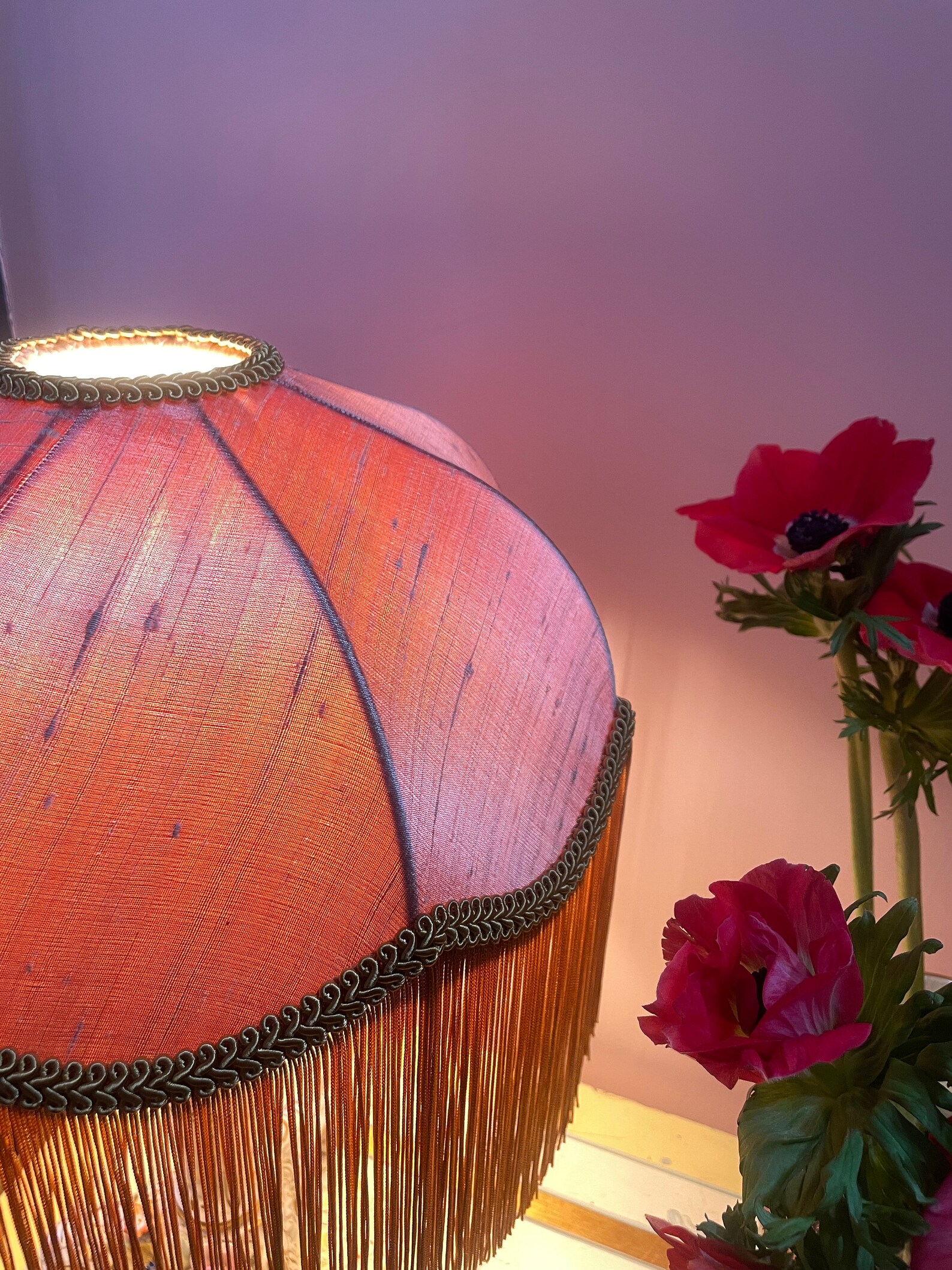 Luxury 12” Handmade Pink Silk Fringe Lampshade, Art Deco Fringed ...