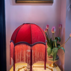 Luxury 14”, 16” Handmade Coral & Dusky Pink Velvet Fringe Lampshade ...