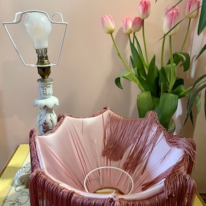 Luxury 14”, 16” Handmade Coral & Dusky Pink Velvet Fringe Lampshade ...