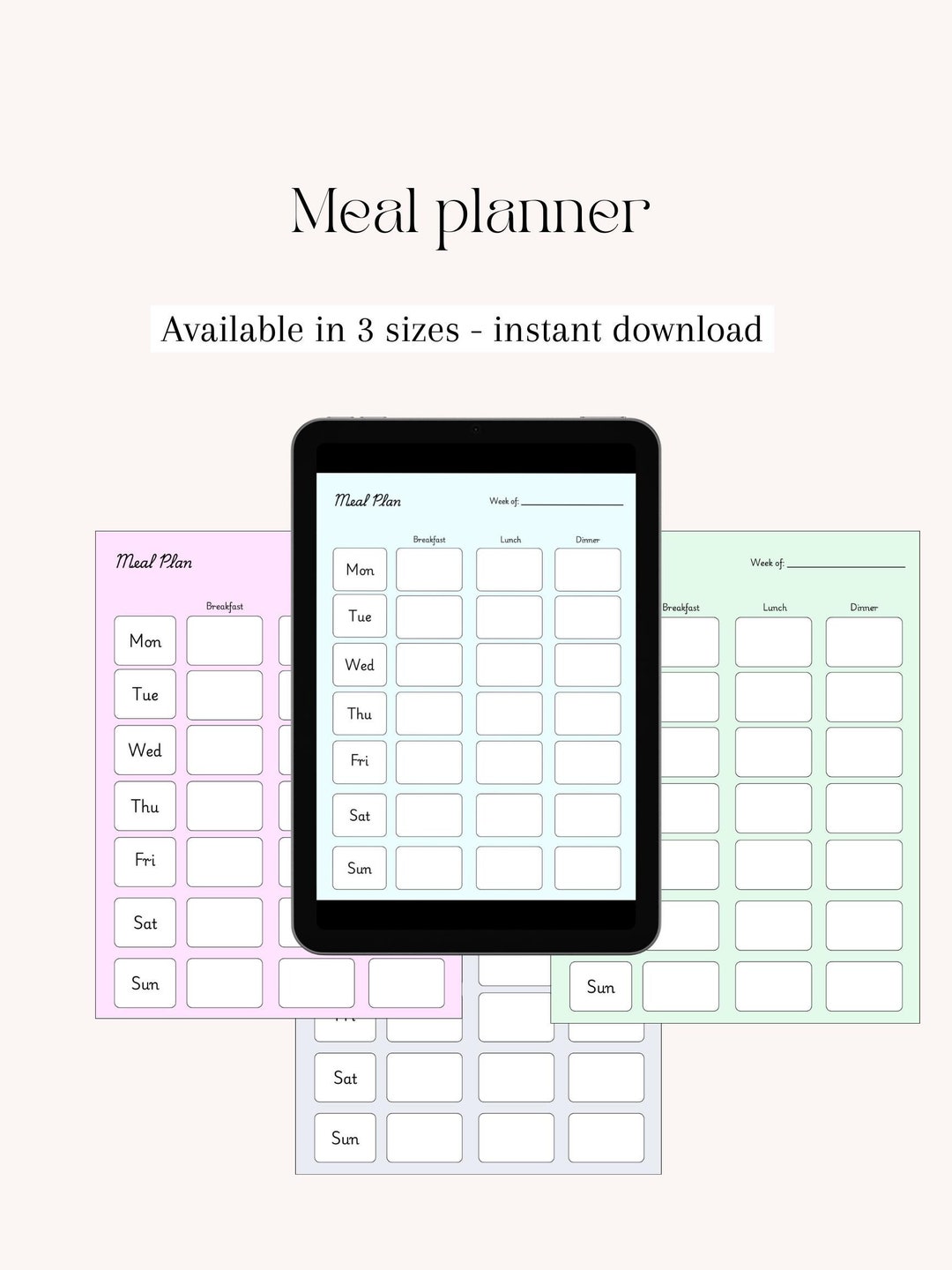 Printable Minimalist Meal Planner Available in a Variety of Vibrant ...