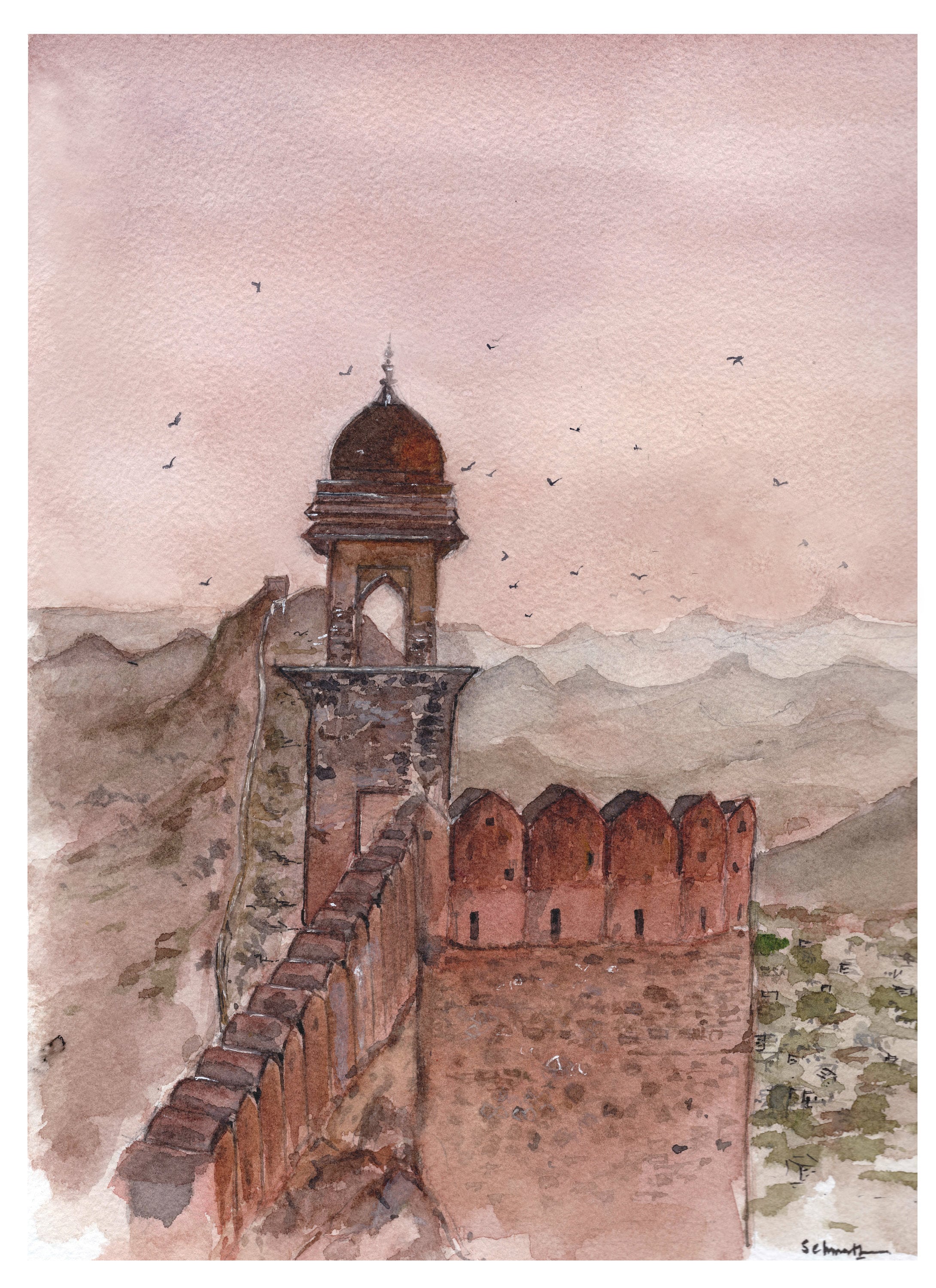 Water Colour Painting of Amer Fort in Jaipur Painting,vintage Painting ...