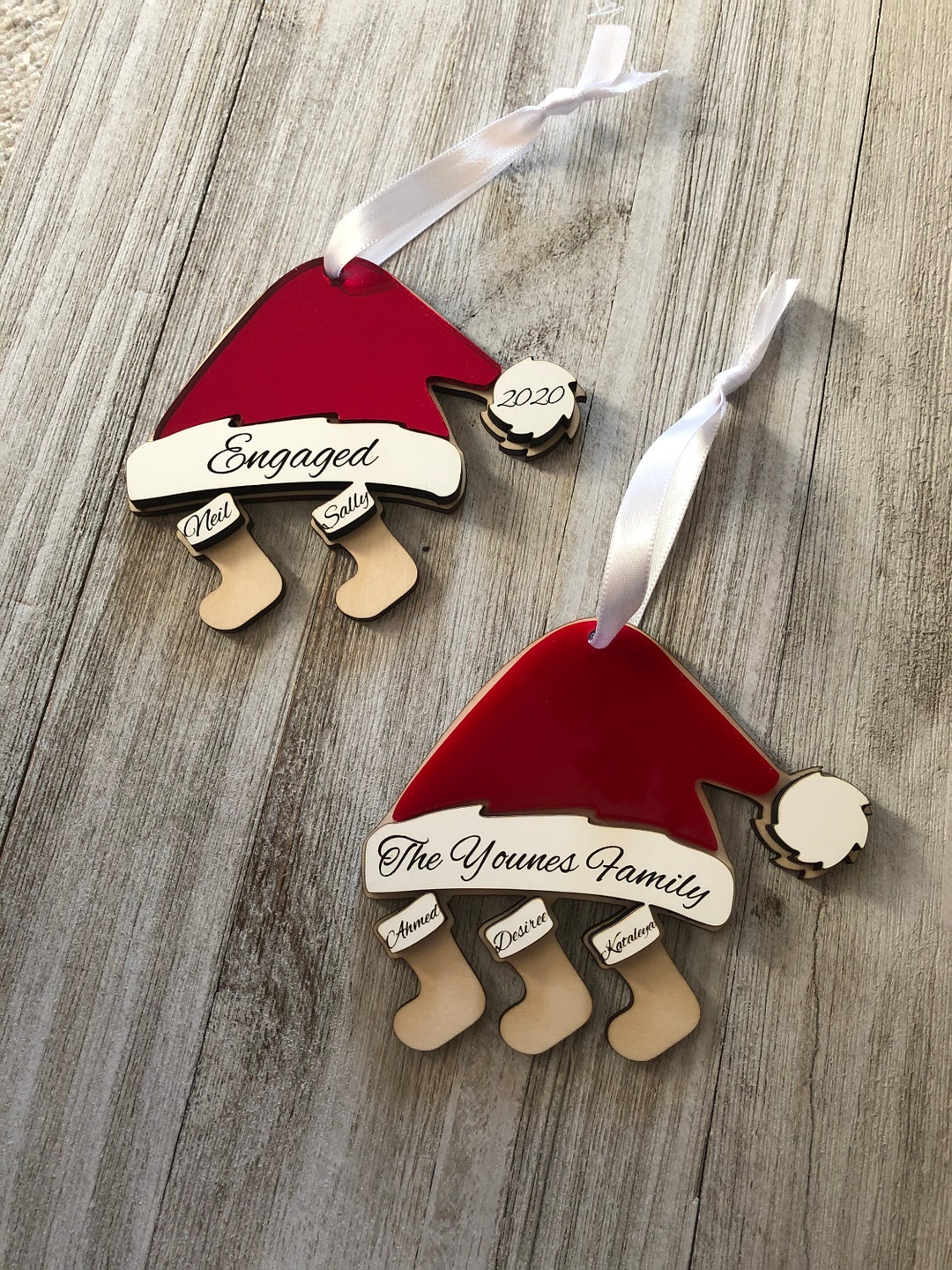 Personalized Santa Hat Stocking Ornaments | First Christmas | Engaged ...