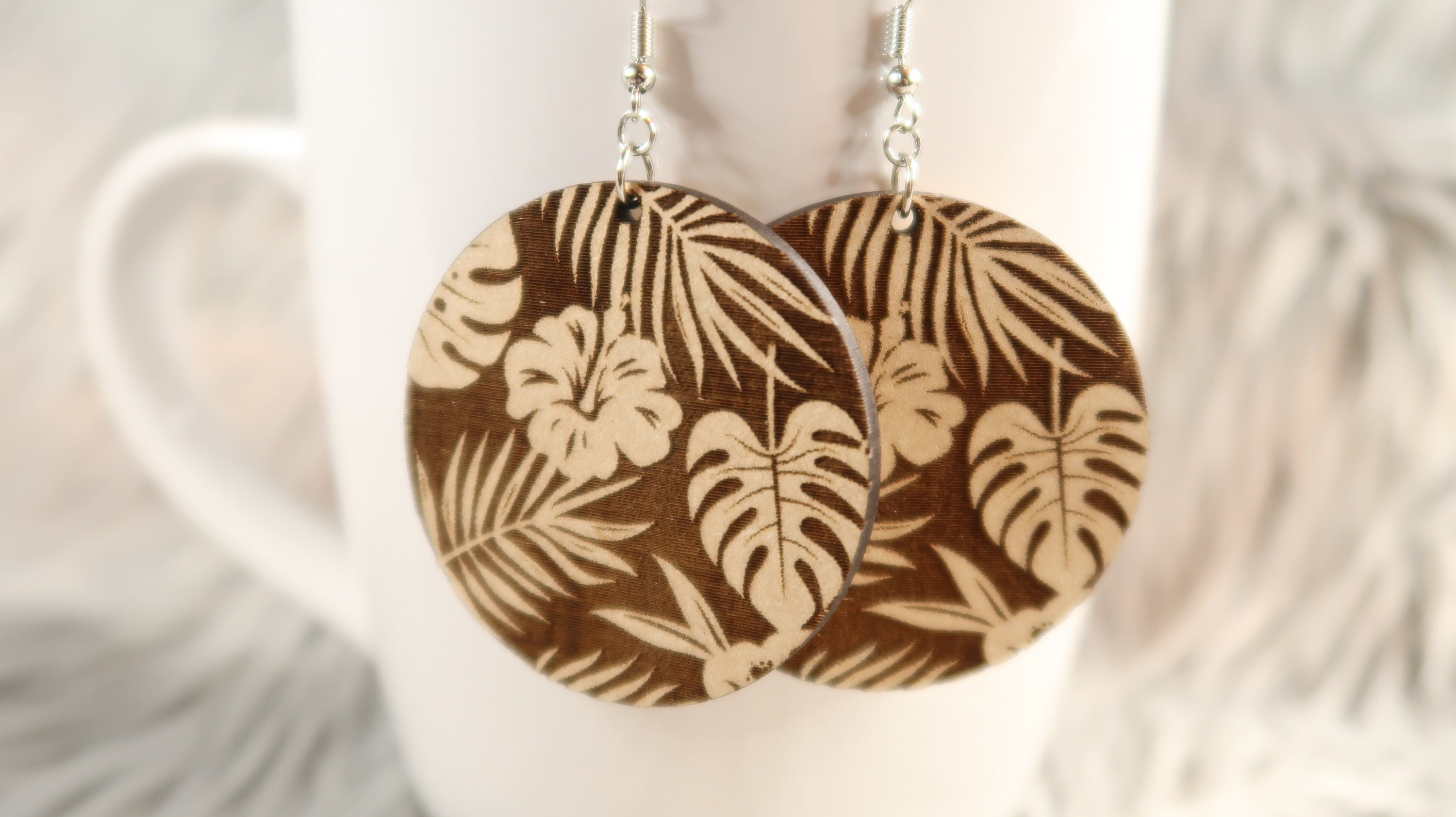 Wood Palm Leaf Earrings Tropical Earrings Dangle Earrings Etsy