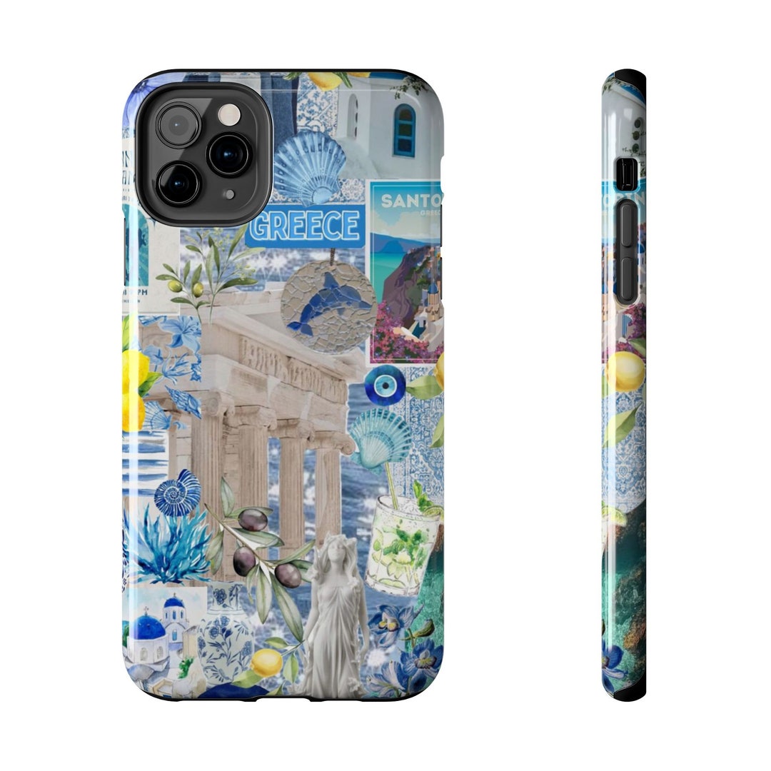 Greece Summer Collage Scrapbook Phone Case, Blue Yellow White Cute ...