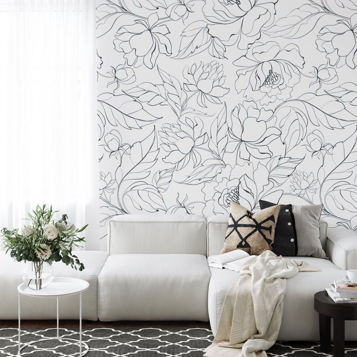 Modern Line Art Wallpaper. 2020. Black and White. Modern and - Etsy