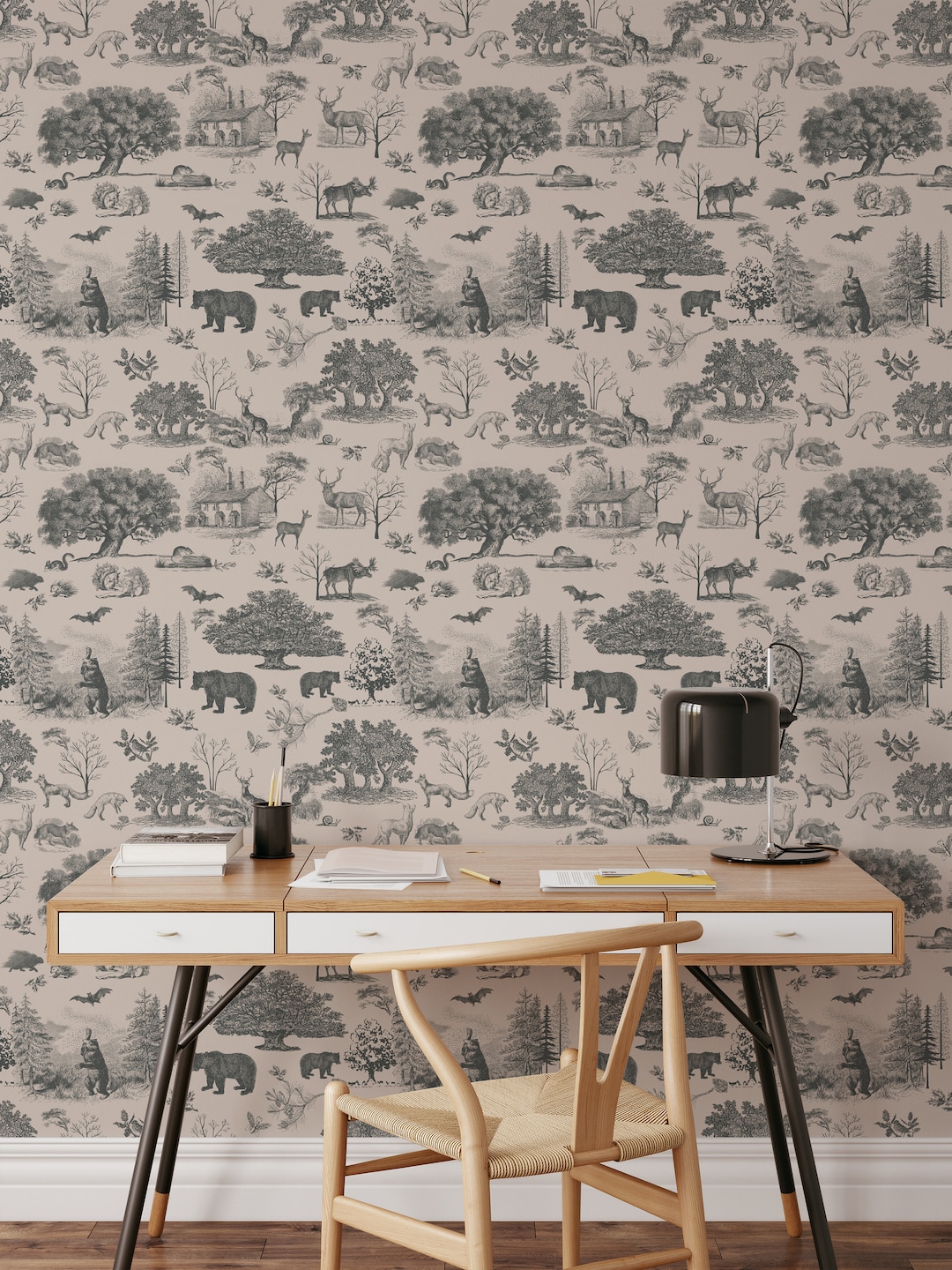 Vintage Toile Wallpaper. Linen. Removable Peel and Stick + Traditional ...
