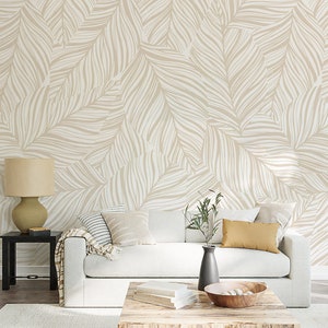 Abstract Neutral Floral Wallpaper. Ecru Color. Peel and Stick ...