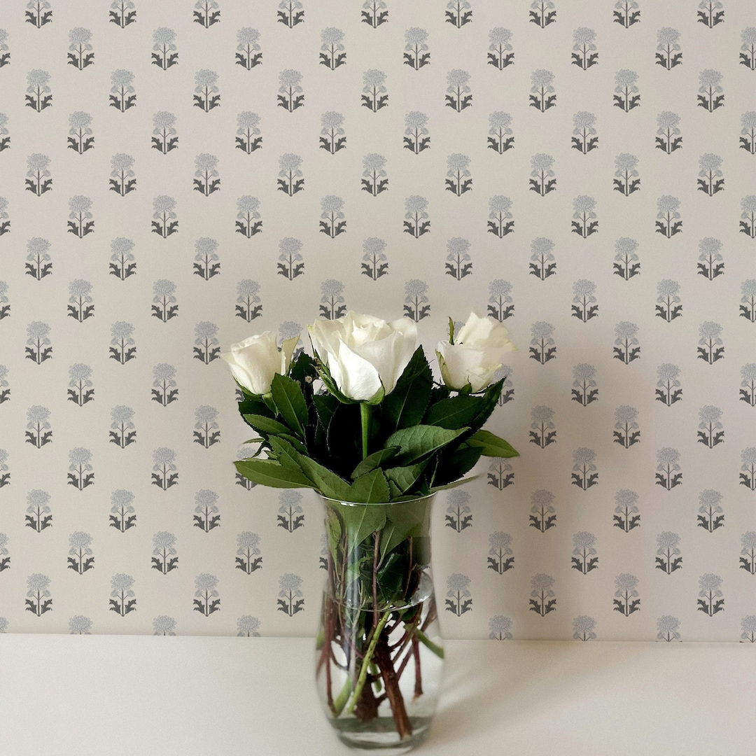 Tiny Floral Block Print Wallpaper - 6.25". Removable Peel and Stick ...