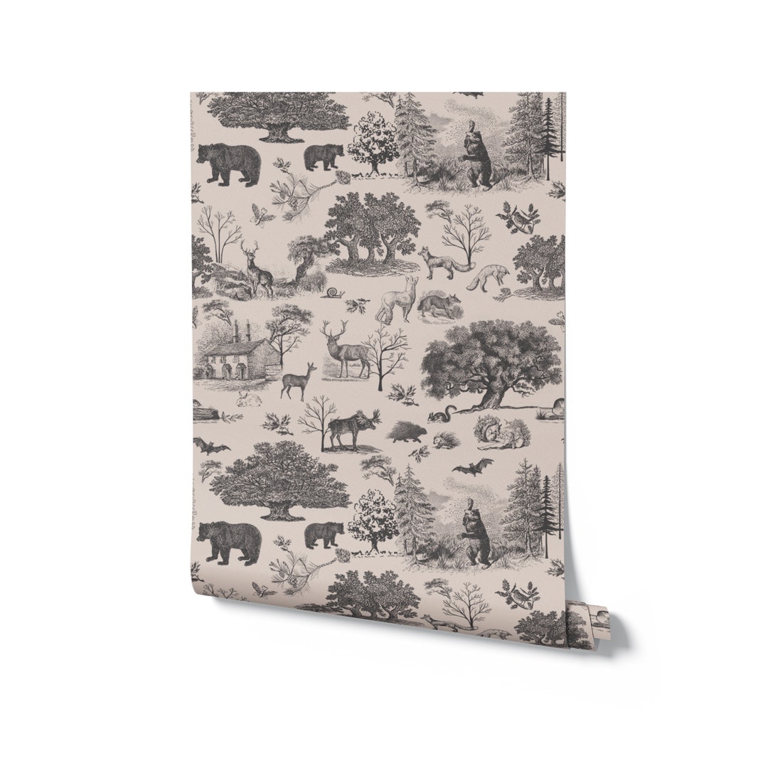 Vintage Toile Wallpaper. Linen. Removable Peel and Stick Traditional ...