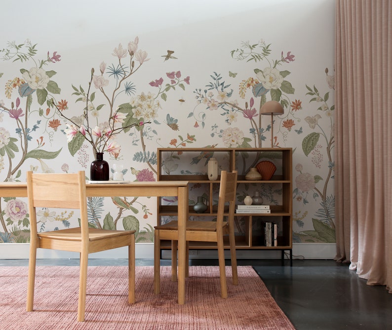 Vintage Large Floral Mural. 4 Roll Repeat. Peel and Stick and - Etsy