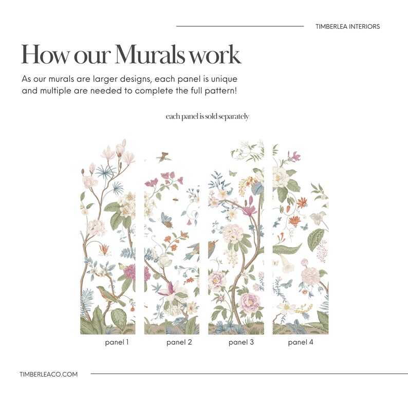 Vintage Large Floral Mural. 4 Roll Repeat. Peel and Stick and - Etsy