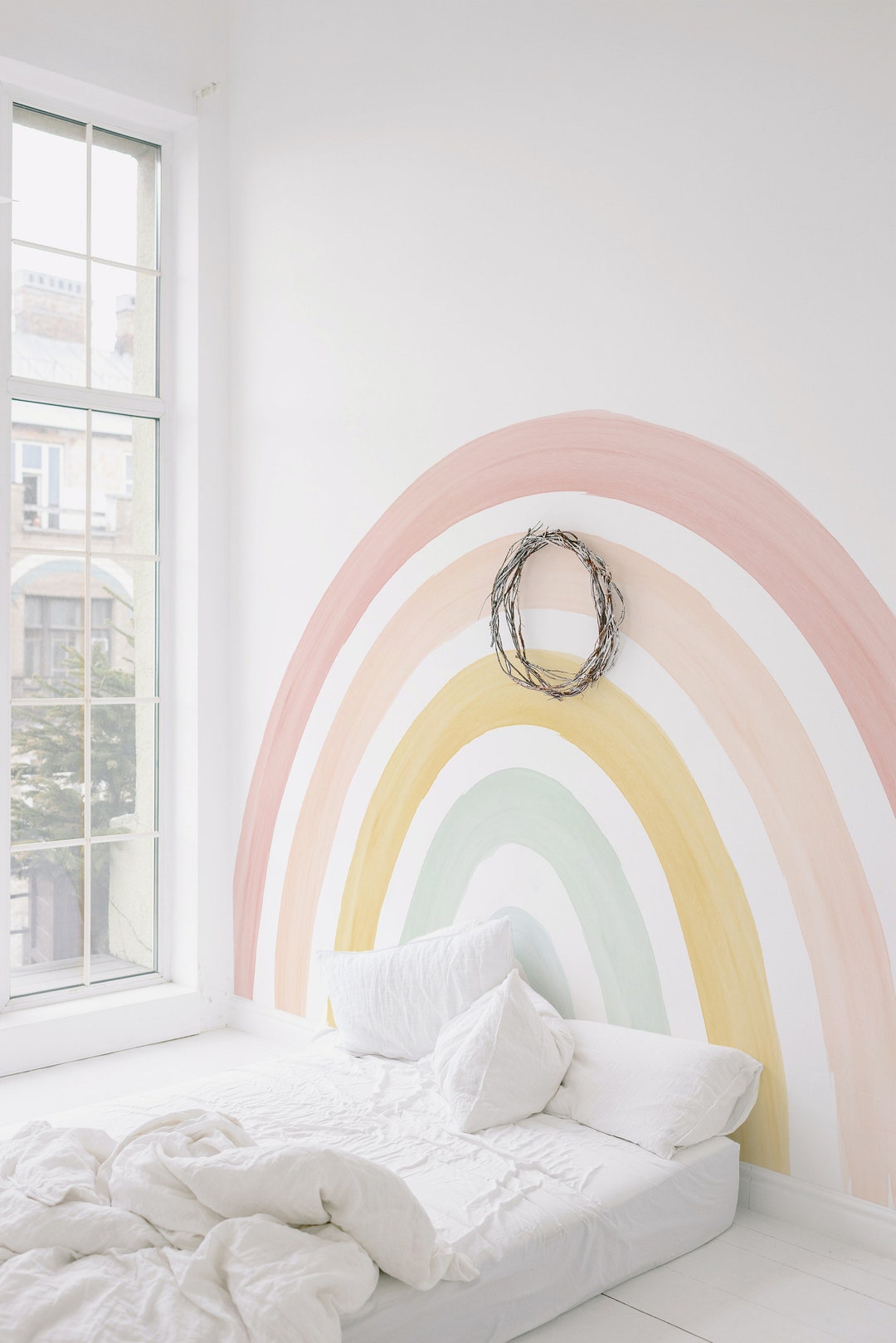 Beautiful Pastel Rainbow Mural Wallpaper. Custom Bedroom Wallpaper ...