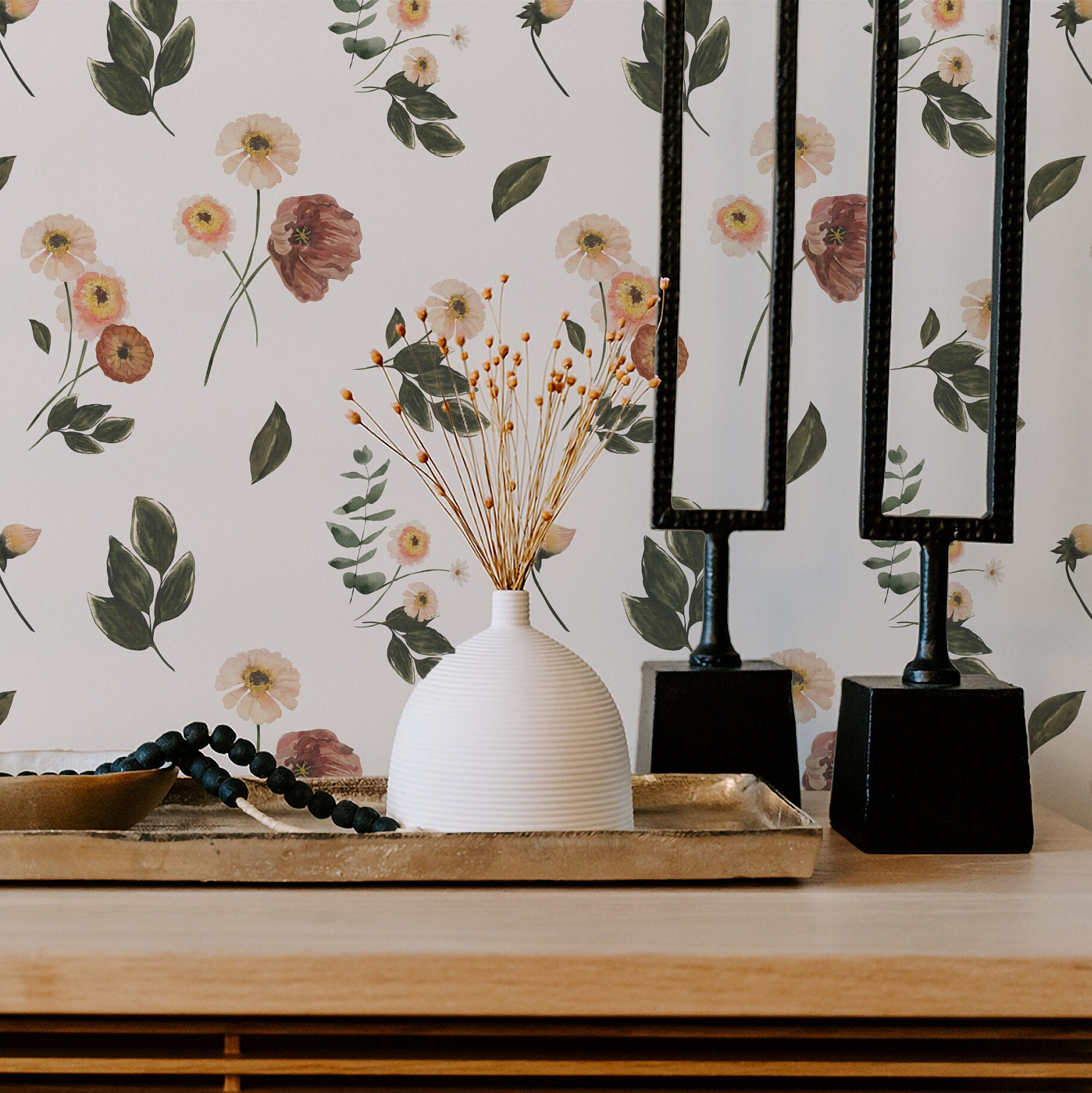 Boho Chic Wallpaper. Watercolor Floral Wallpaper. Modern - Etsy