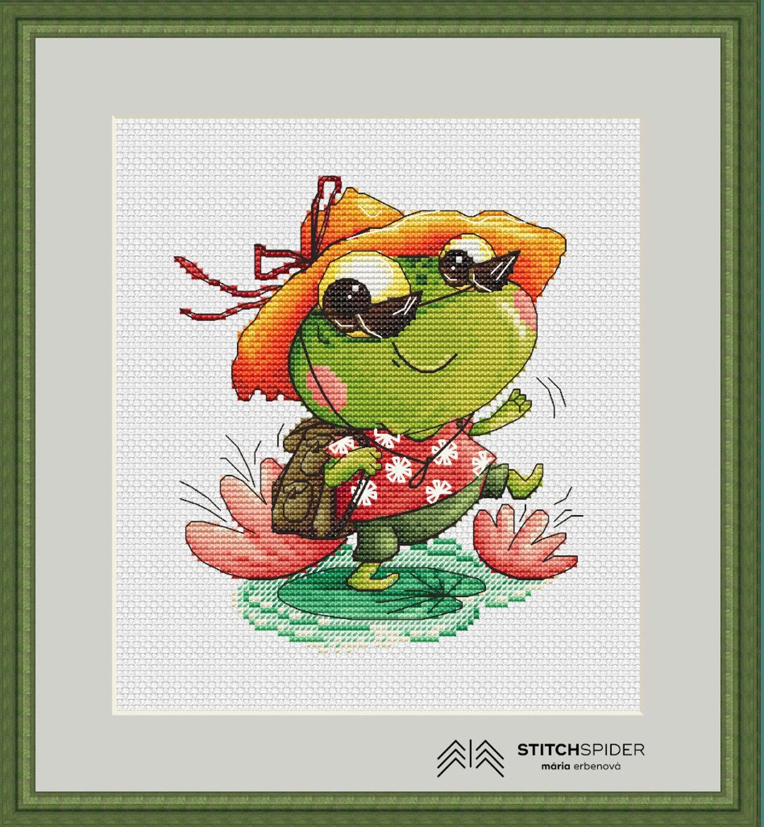 The Little Frog Traveller Counted Cross Stitch Pattern With Little Frog ...