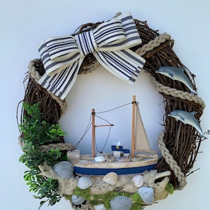 Nautical Wreath, Coastal Wreath, Ocean Wreath, Beach Wreath, Sailboat ...