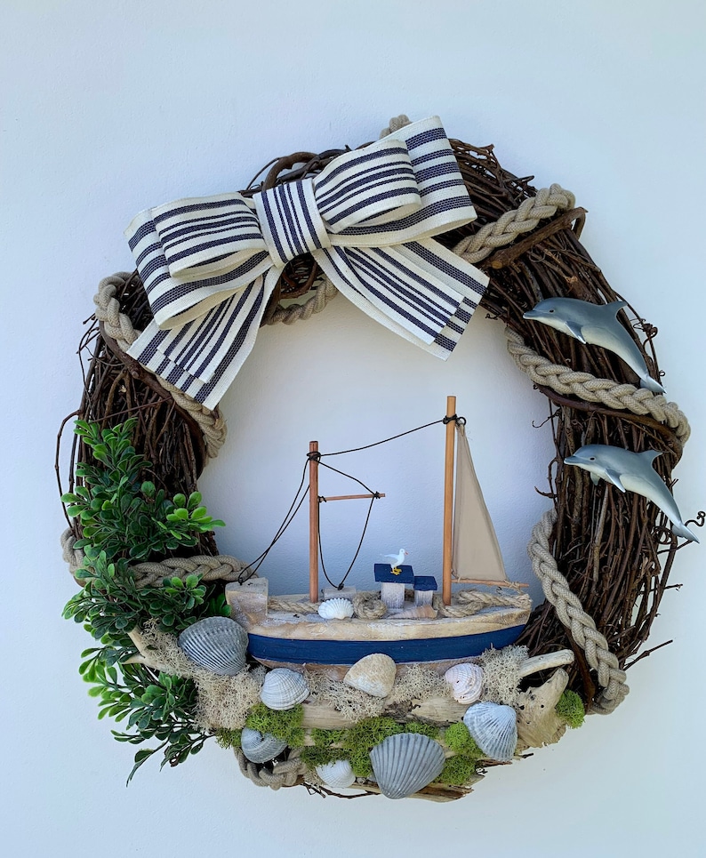 Nautical Wreath, Coastal Wreath, Ocean Wreath, Beach Wreath, Sailboat ...