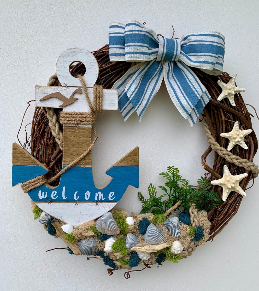 Nautical Wreath, Anchor Wreath, Sea Shell Wreath, Driftwood Wreath ...