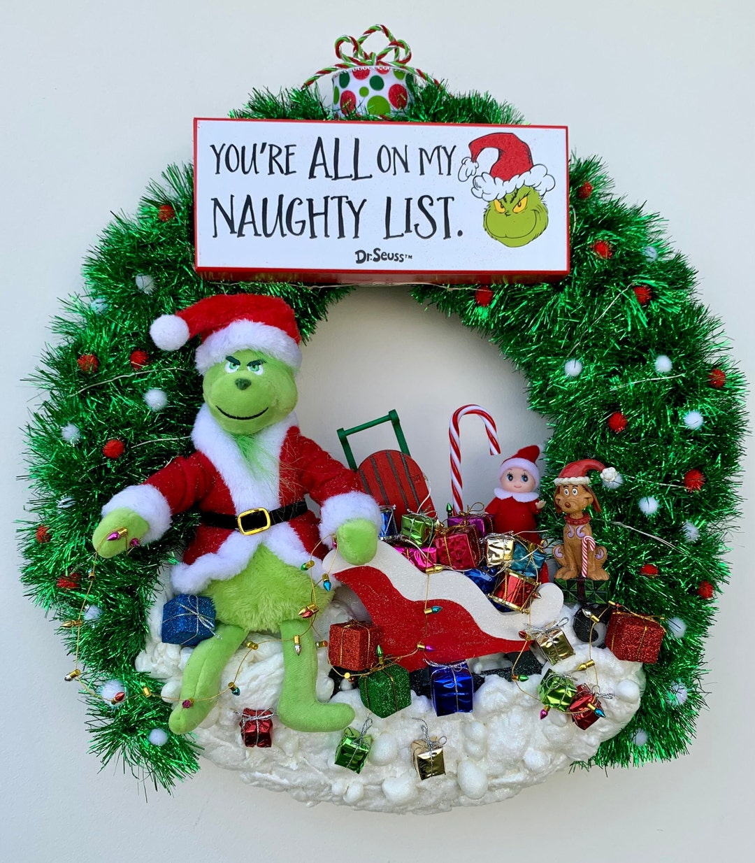 Christmas Wreath, 20 Grinch Wreath, Grinch Sam Wreath, Lighted Grinch ...