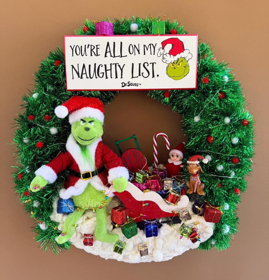 20"grapevine Lighted Grinch and Sam Christmas Wreath, on the Snow With ...