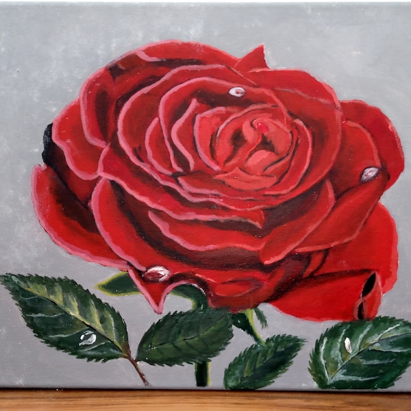 Peinture de fleur rouge - Etsy France
