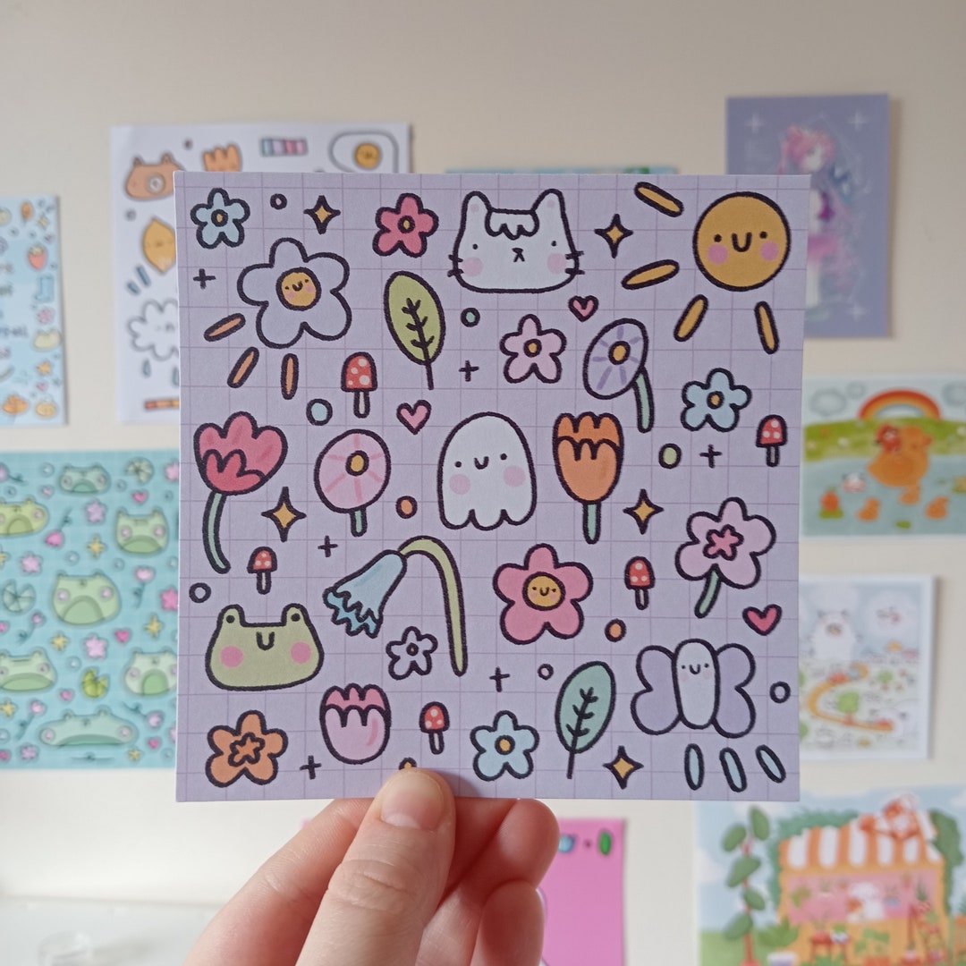 Kawaii Purple Cottagecore Doodle Art Print - Etsy