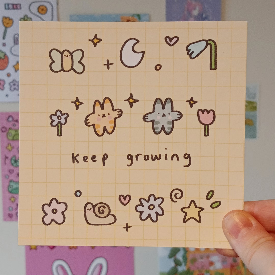 Kawaii Yellow Doodle Art Print 'keep Growing' - Etsy