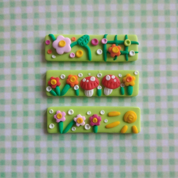 Green Cottagecore Polymer Clay Hairclips - Etsy