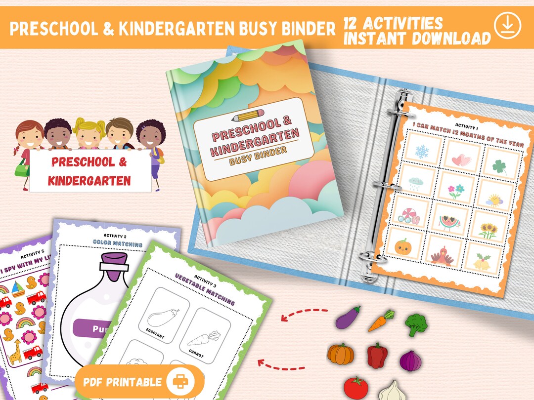 Preschool & Kindergarten Busy Binder, Worksheets for Kids, School ...
