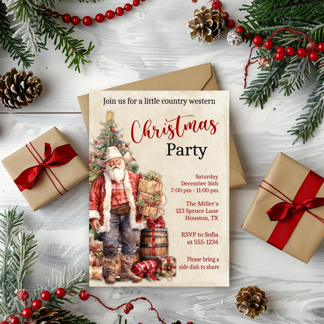 Western Christmas Party Invitation, Cowboy Christmas Party, Christmas ...