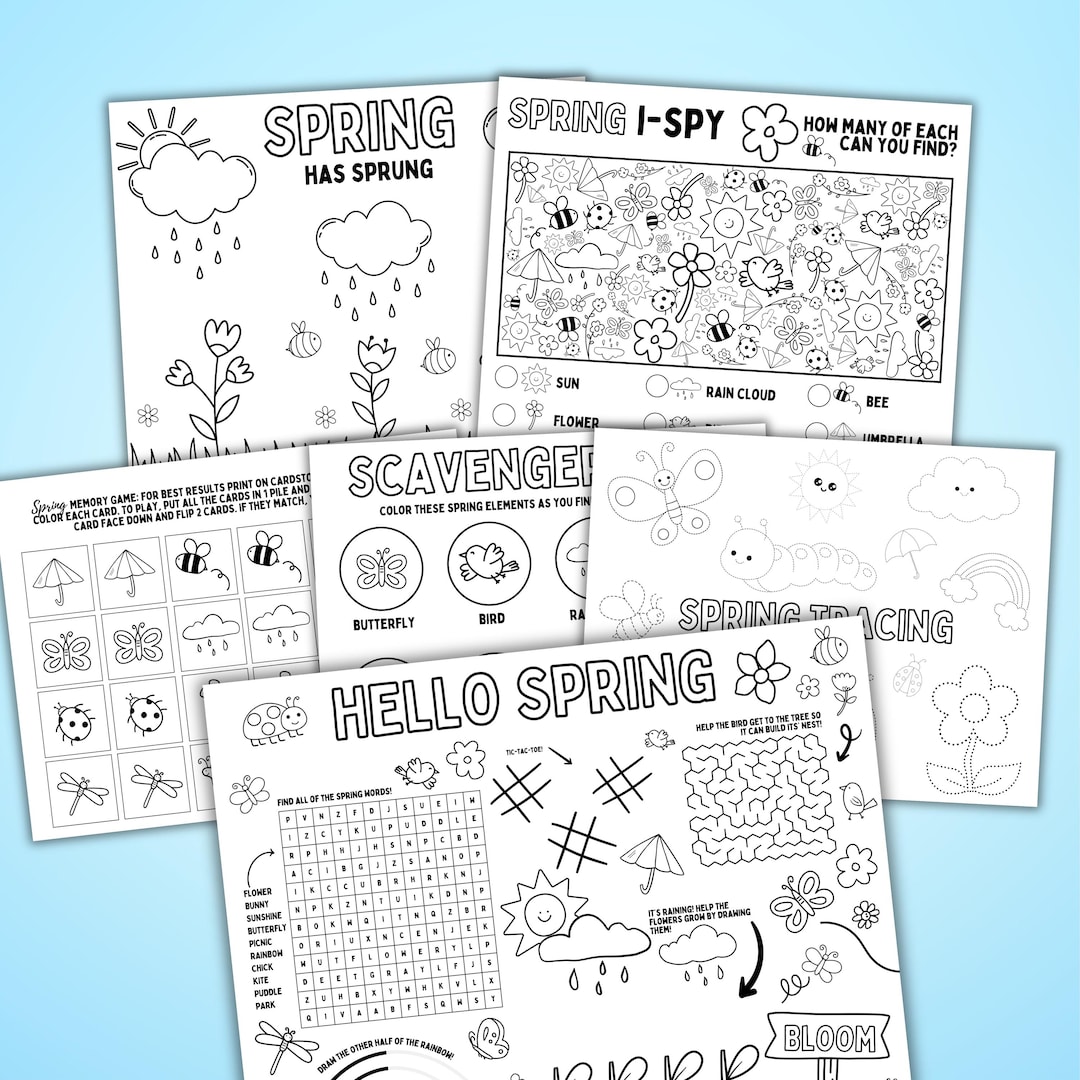 Spring Coloring Placemat: Kids Activity Pages - Etsy