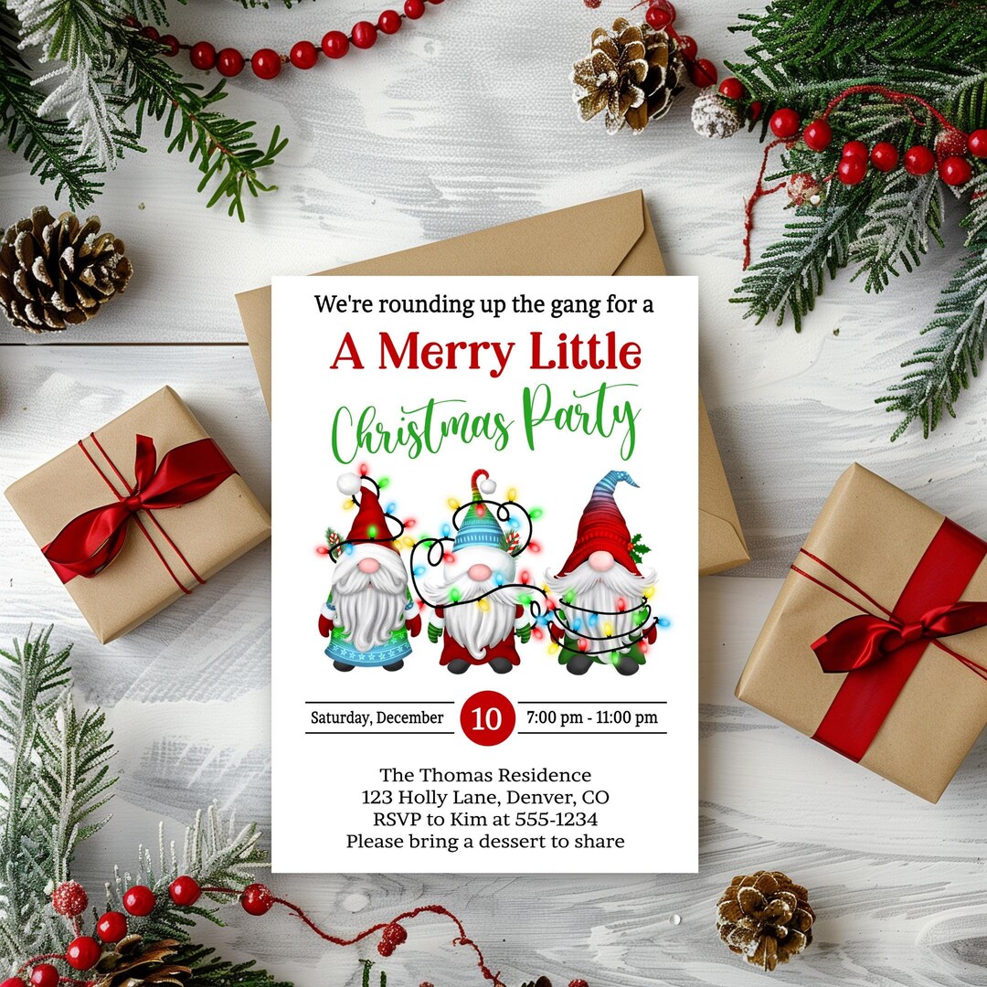 Christmas Gnomes Invitations, Gnomes Party Invites, Christmas ...