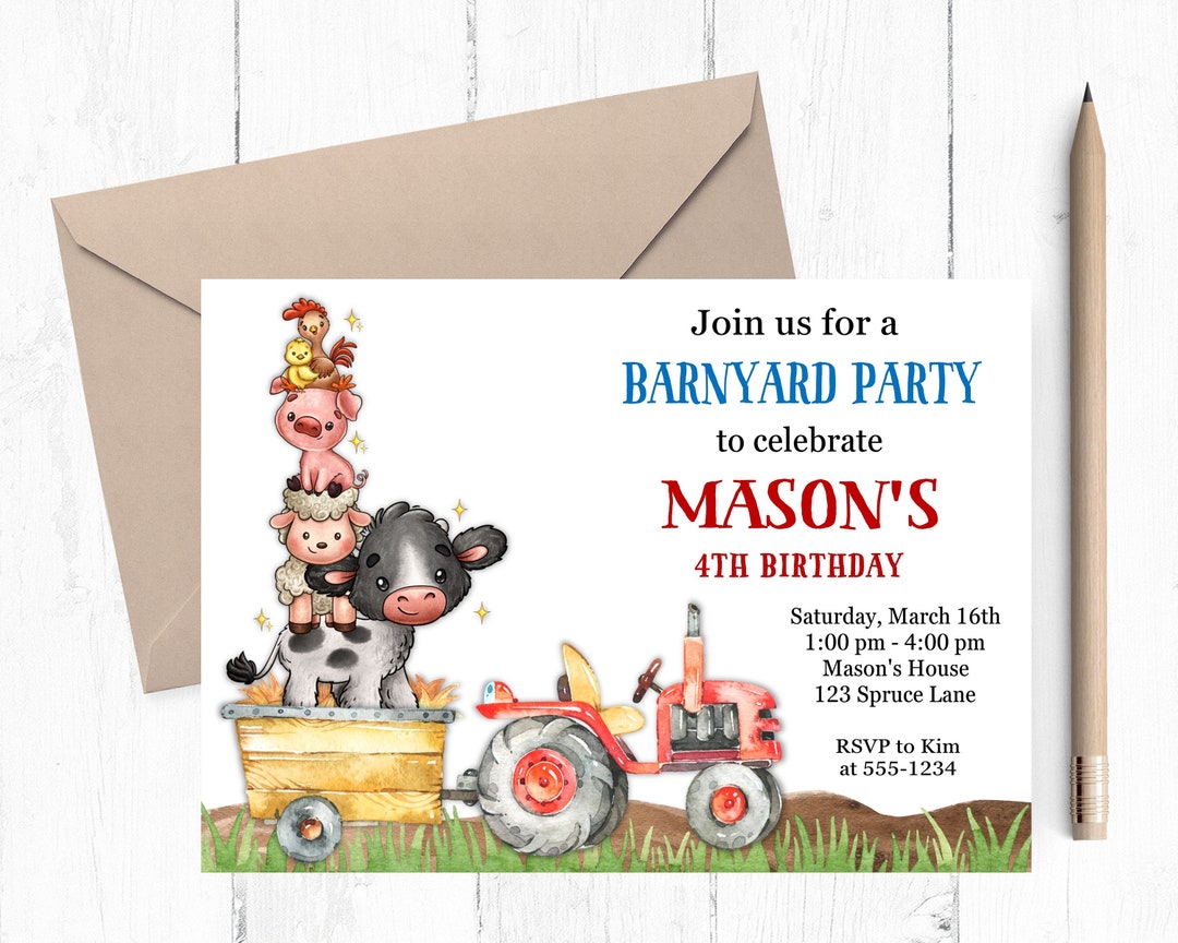 Farm Animals Birthday Invitation, Farm Party, Farm Birthday, Barnyard ...