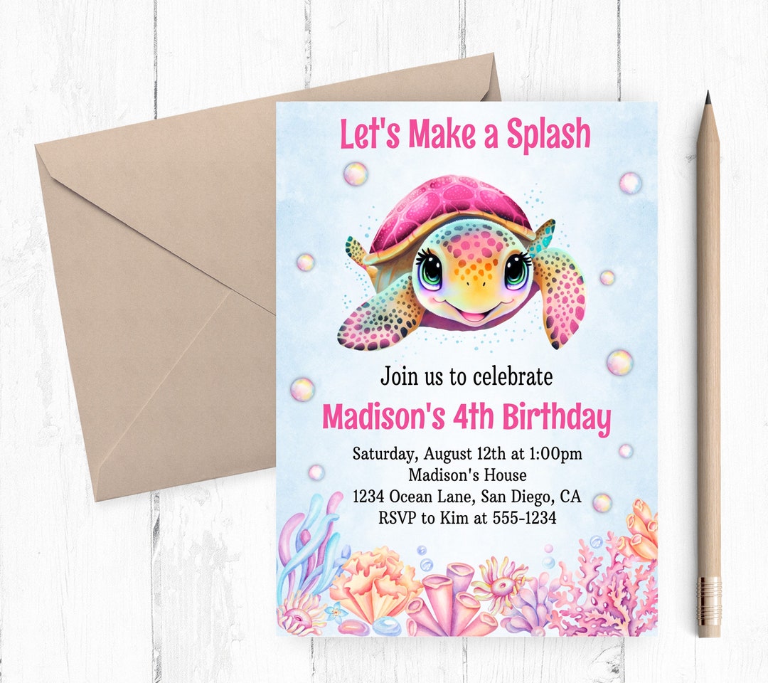 Turtle Invitation, Turtle Party Invitation, Turtle Birthday, Turtle ...